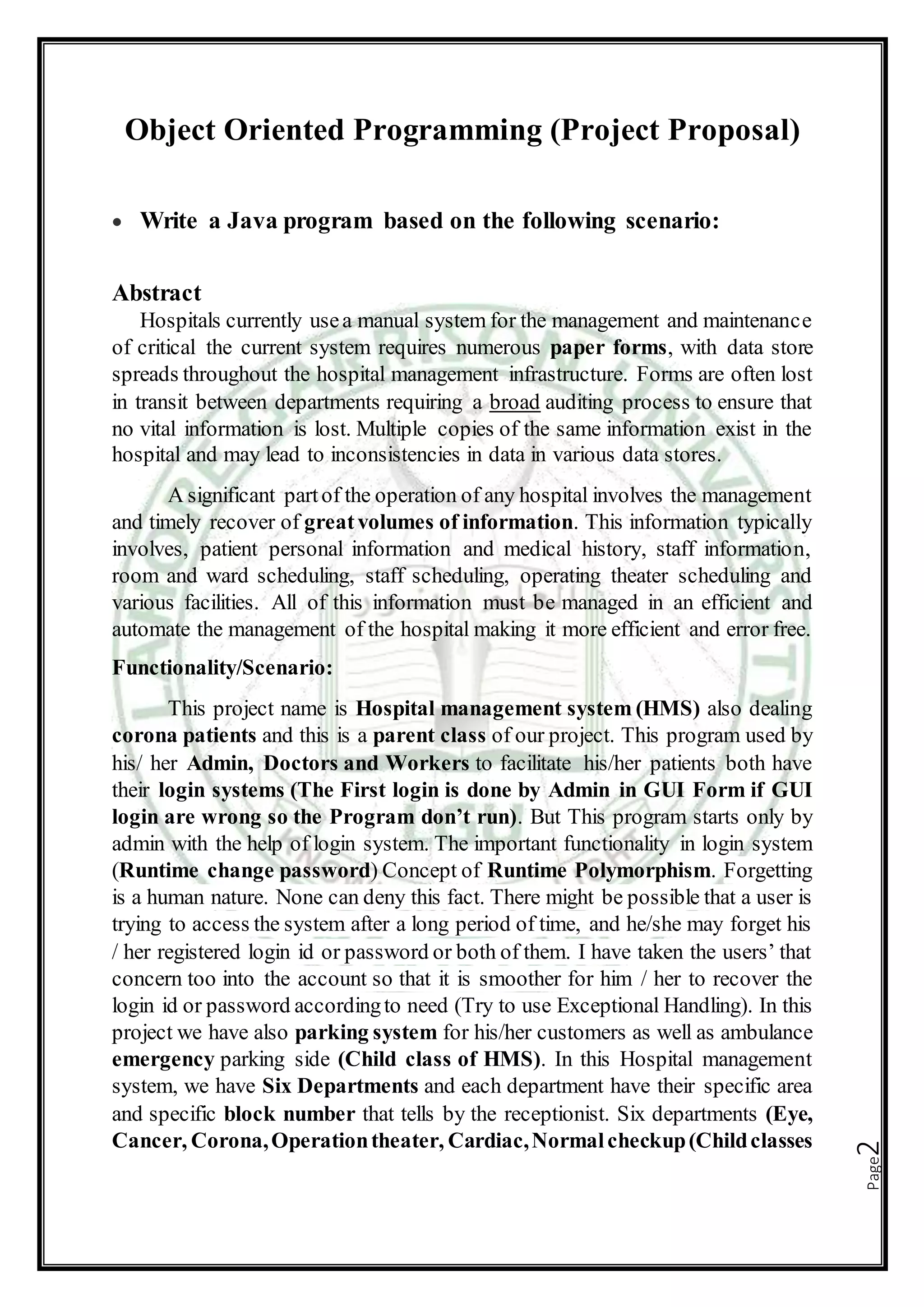 Hospital Managment System Project Proposal | DOCX