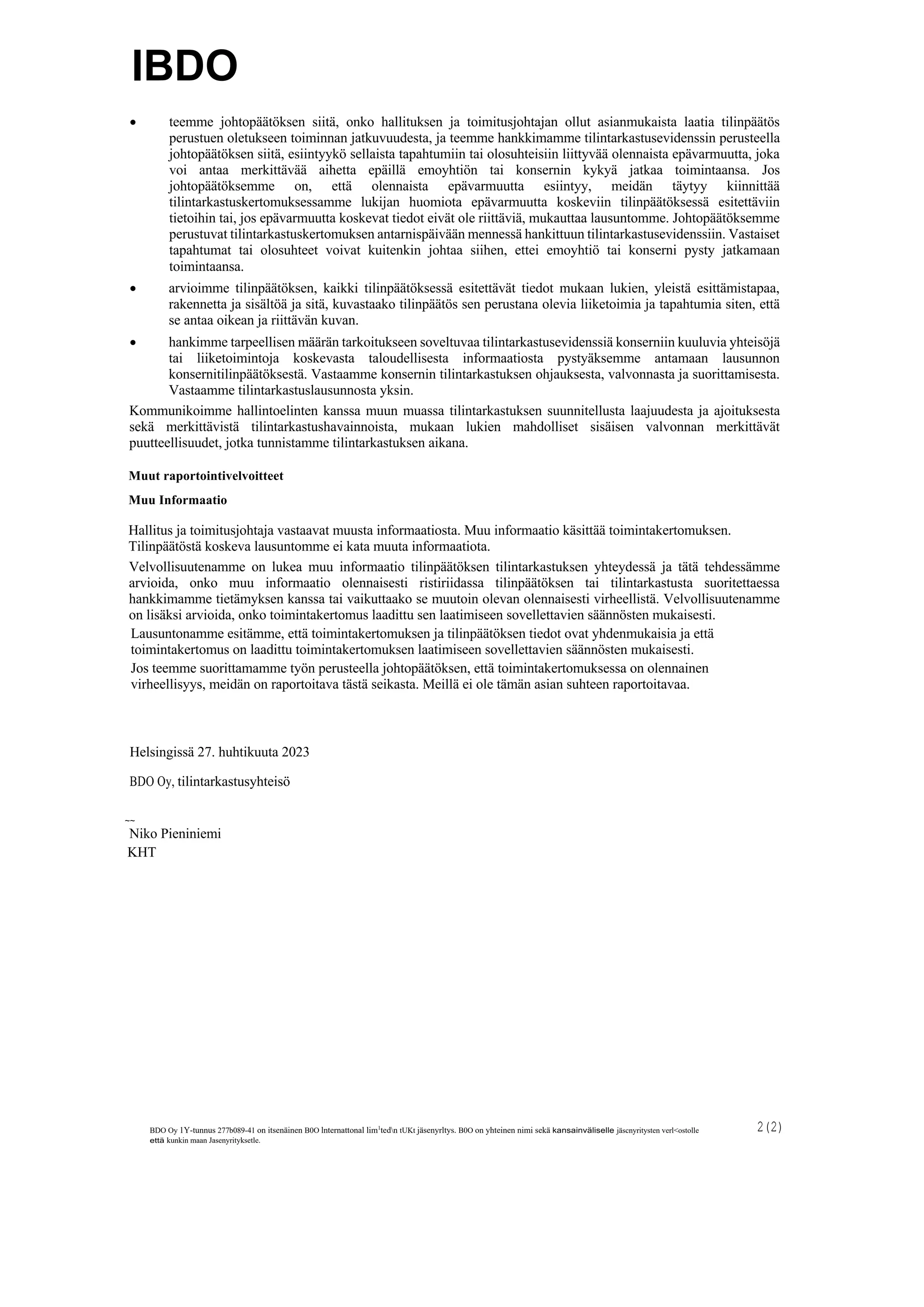 FootBalance 2022 BDO (print) auditor report | PDF