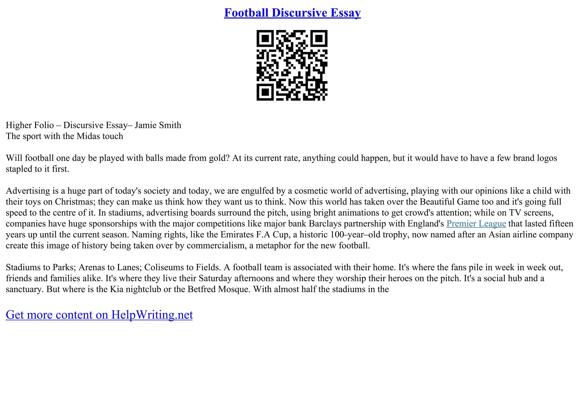 Football Discursive Essay | PDF