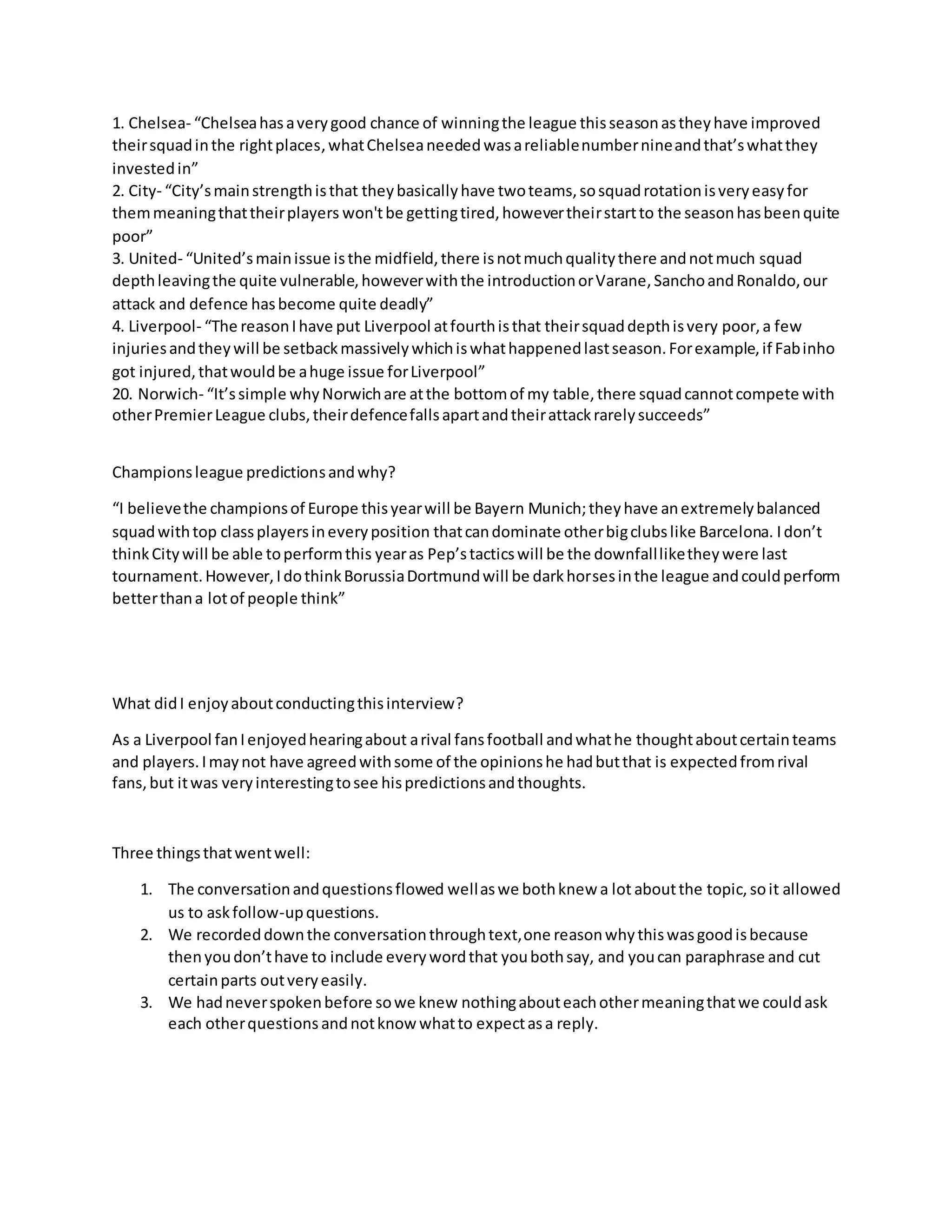 Football interview | PDF