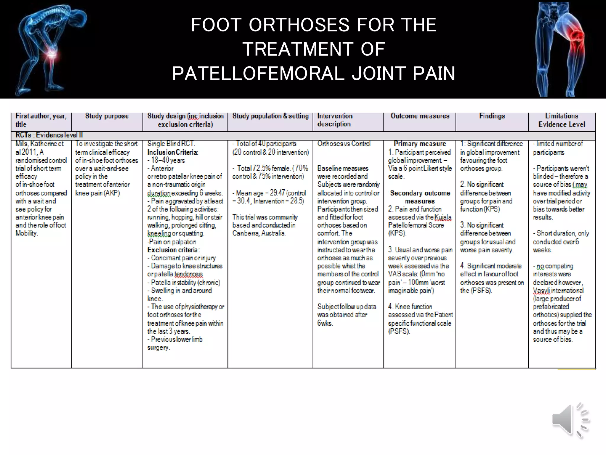 Foot orthoses for the treatment of patellofemoral pain | PPTX ...