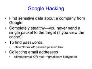 Foot printing as phase of Hacking in cybersecurity | PDF
