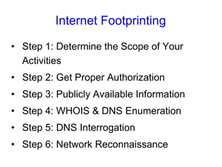 Foot printing as phase of Hacking in cybersecurity | PPT