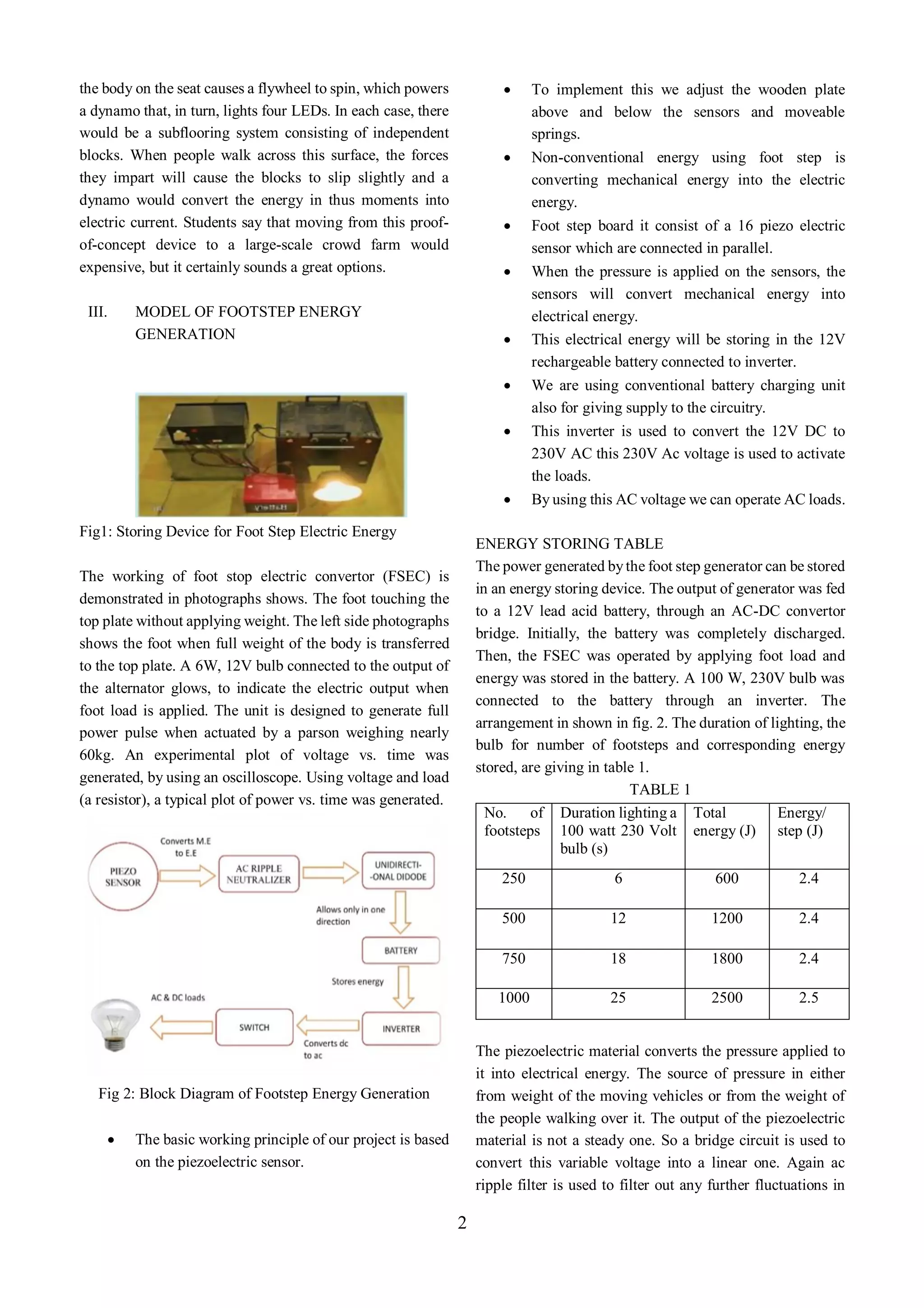 Footstep power generation using piezoelectric sensor (autosaved) | PDF