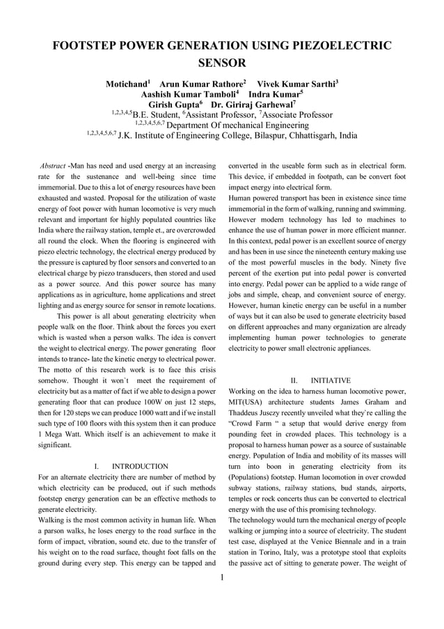 Footstep power generation using piezoelectric sensor (autosaved)
