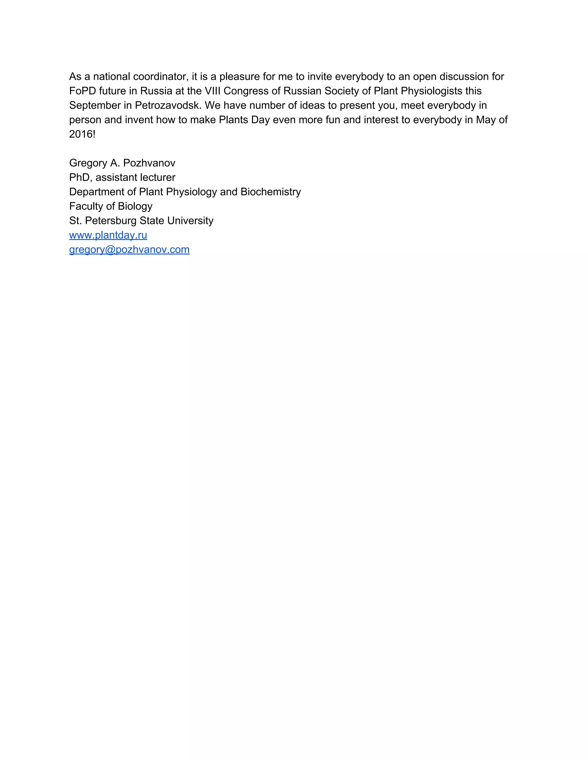 Fascination of Plants Day 2015 Russia Success Story | PDF | Gardening | Home & Garden