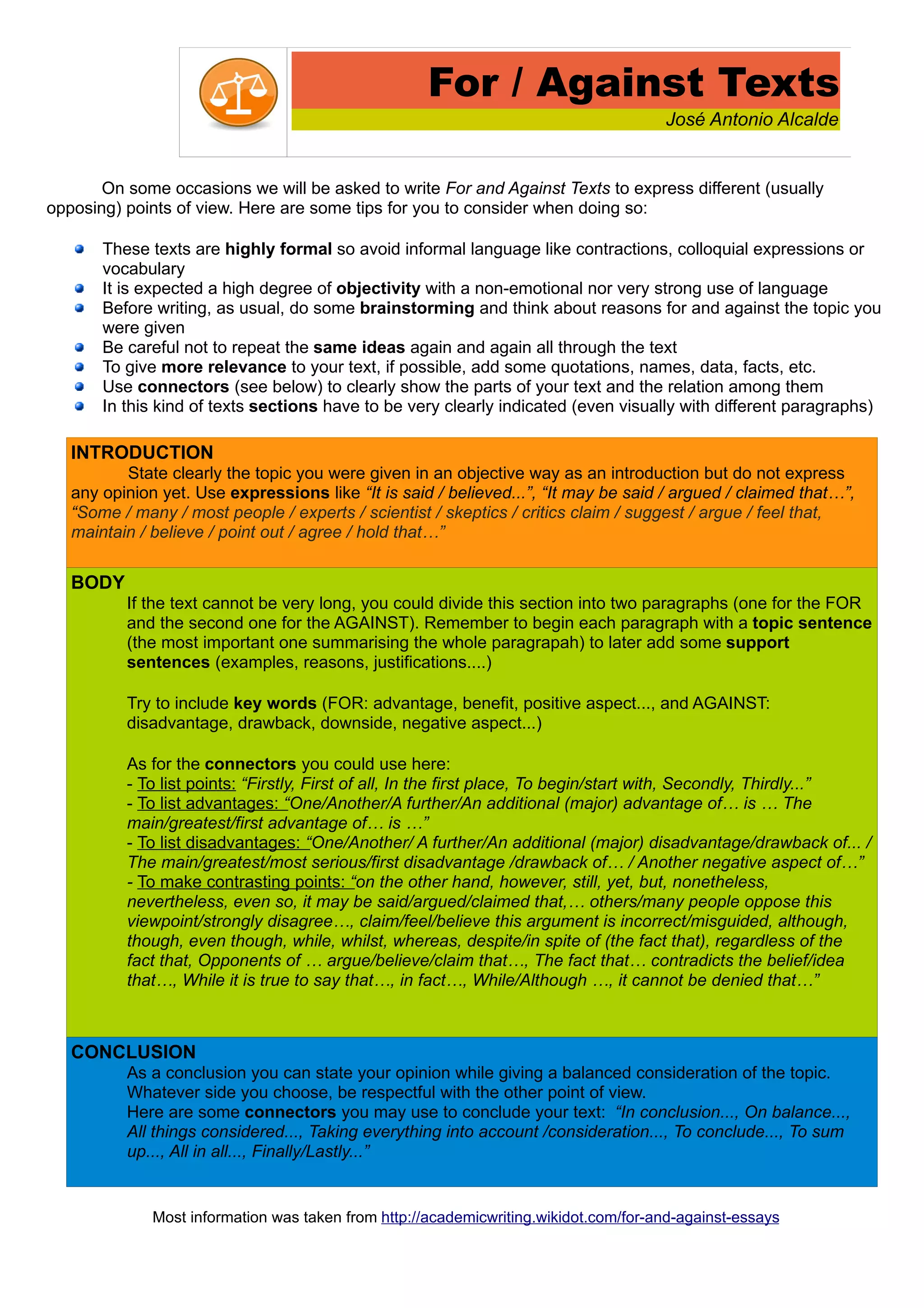 For and Against Writing | PDF