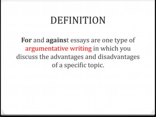 For against ESSAYS (adapted from Ivan Conte's presentation) | PPT