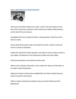 For a motorcycle maintenance | DOCX