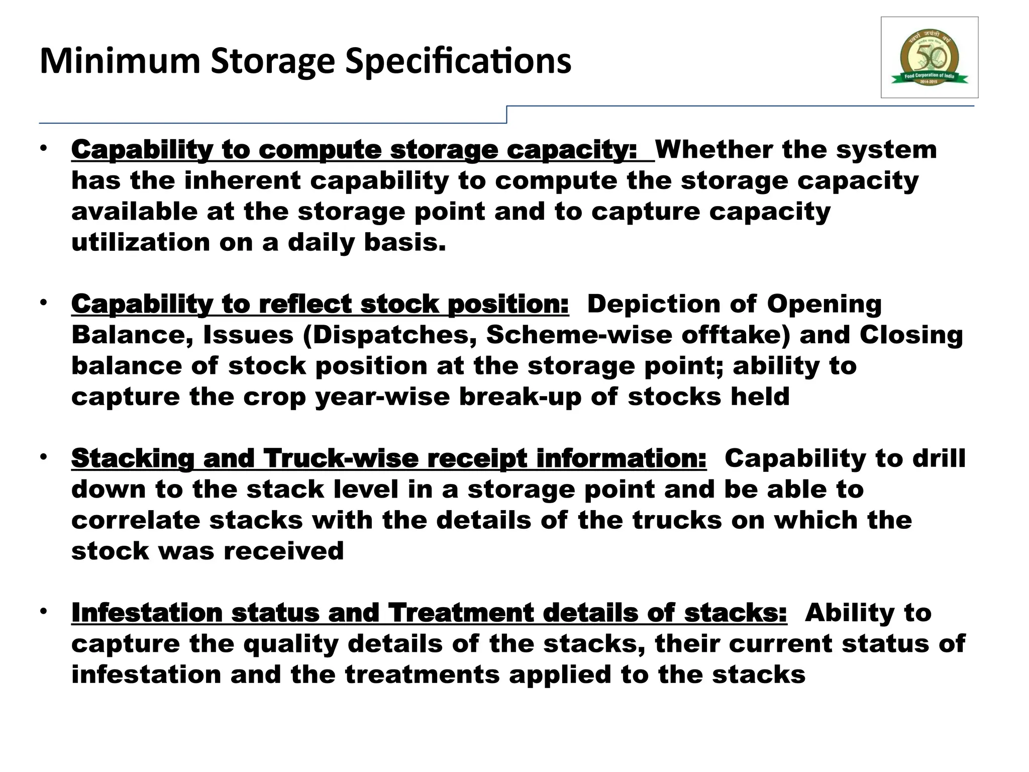 FCI Online Storage management system for | PPT