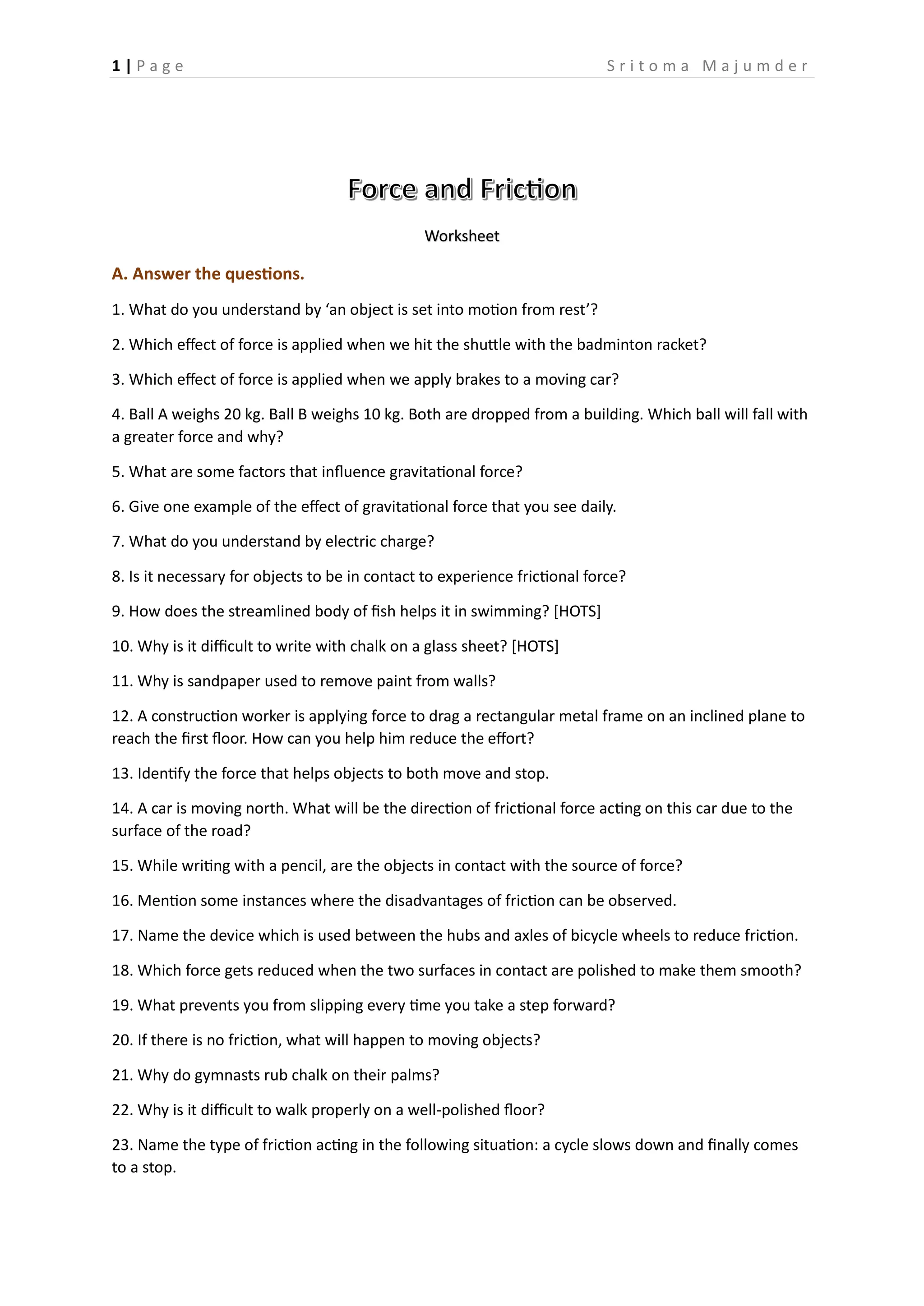 CBSE - Grade 8 - Physics - Force and Friction - Neptune Science ...