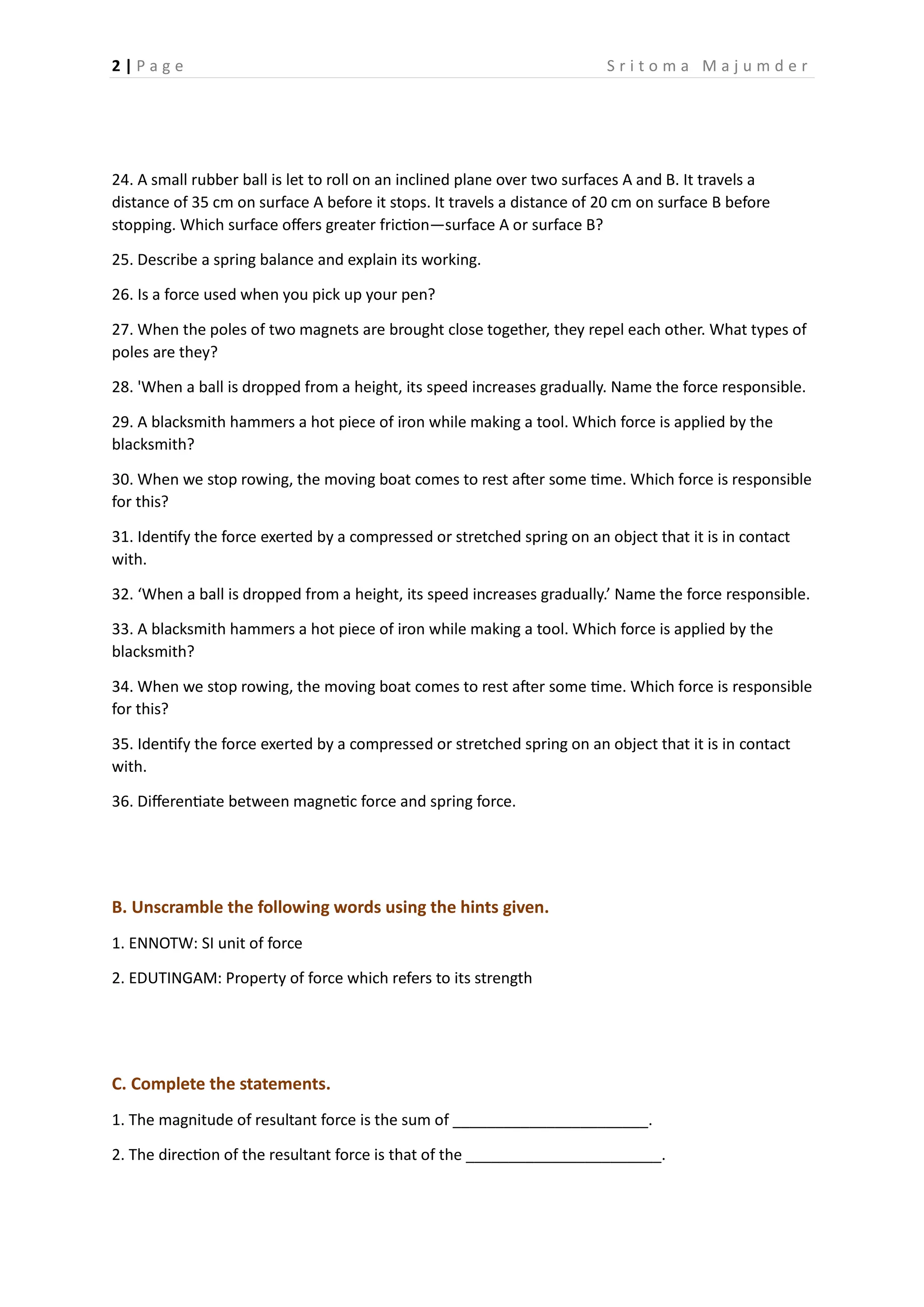 CBSE - Grade 8 - Physics - Force and Friction - Neptune Science ...