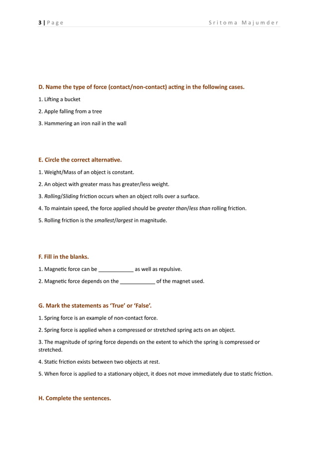 CBSE - Grade 8 - Physics - Force and Friction - Neptune Science ...