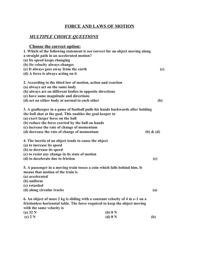 Force and laws of motion (cbse class IX) | DOC