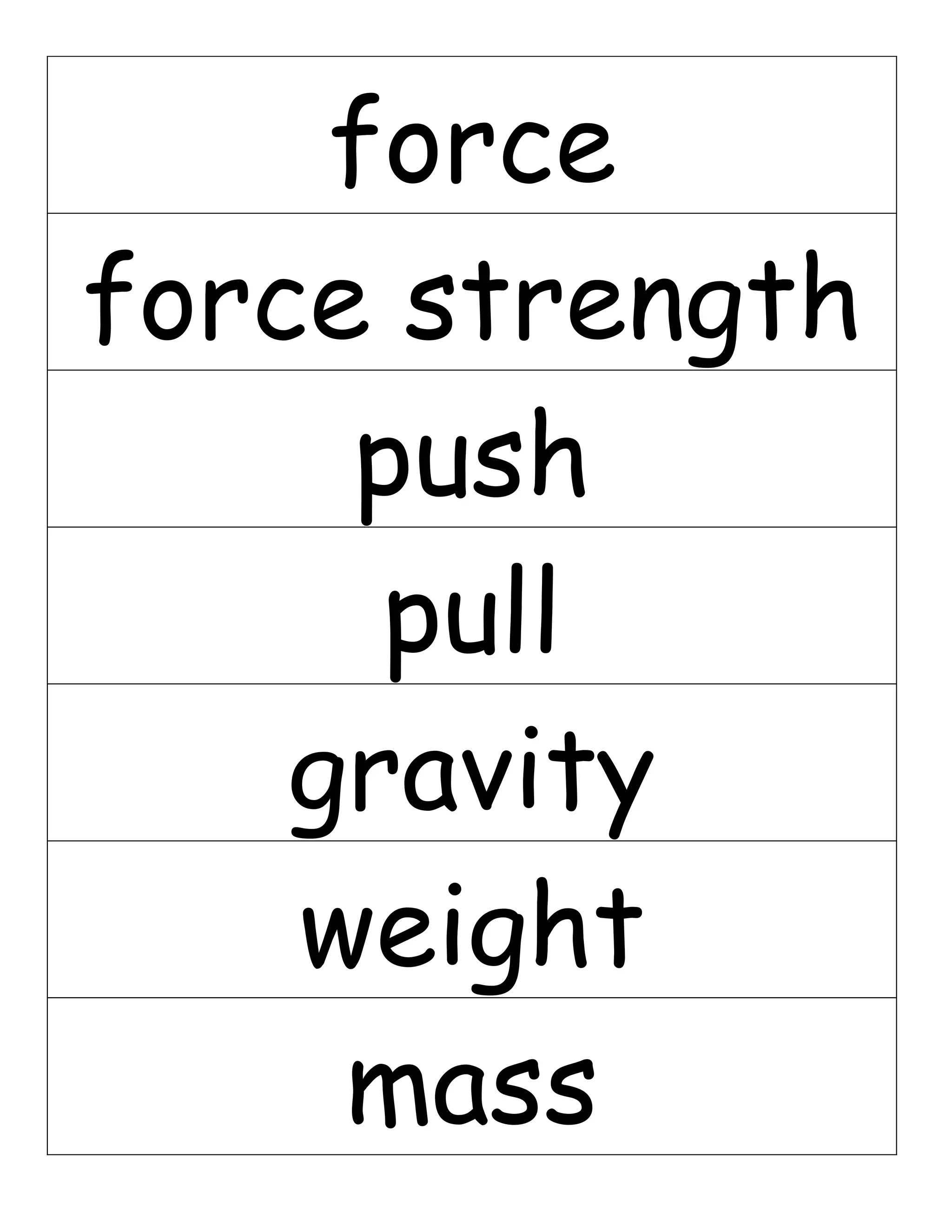 Force And Motion Vocabulary Cards | PDF