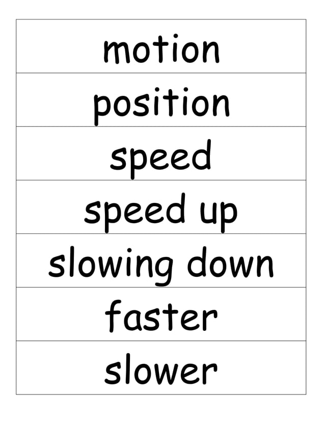 Force And Motion Vocabulary Cards | PDF