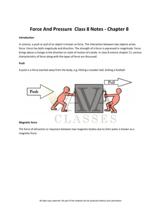 NCERT-force and pressure class 8 science pdf | PDF