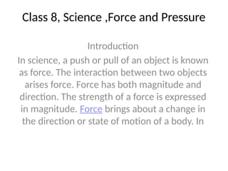 force and pressure, class 8 for cbse board | PPTX