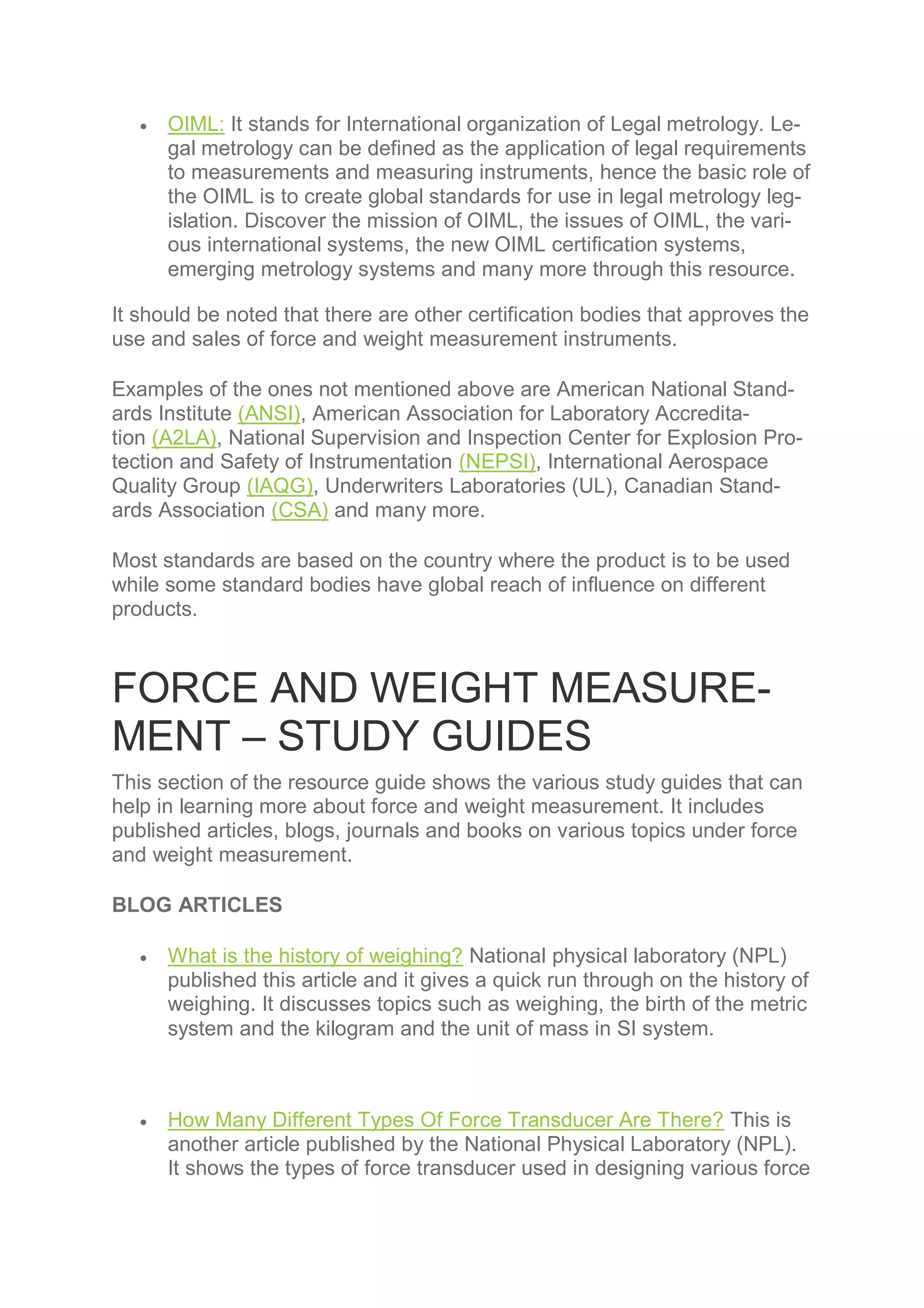 Force and Weight Measurement Resources | PDF