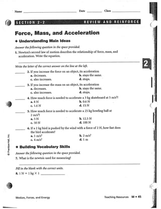 Force, mass, and acceleration | PDF