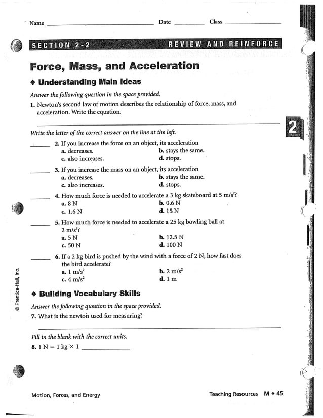 Force, mass, and acceleration | PDF