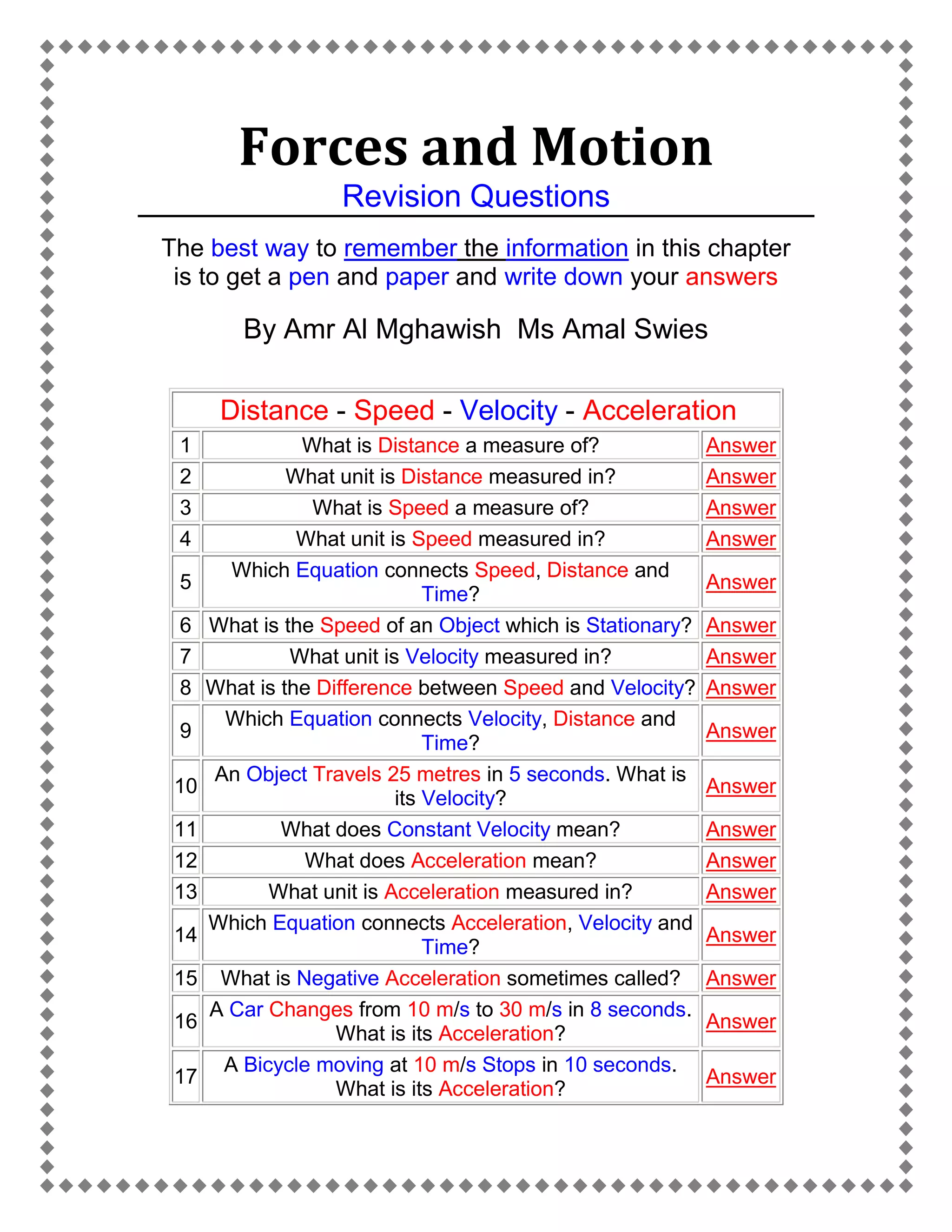 Forces and motion, an active worksheet prepared by Amr Almghawish | DOCX