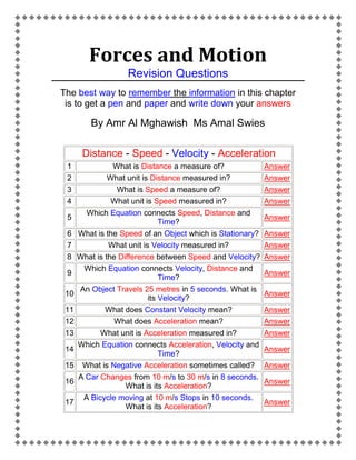 Forces and motion, an active worksheet prepared by Amr Almghawish | DOCX