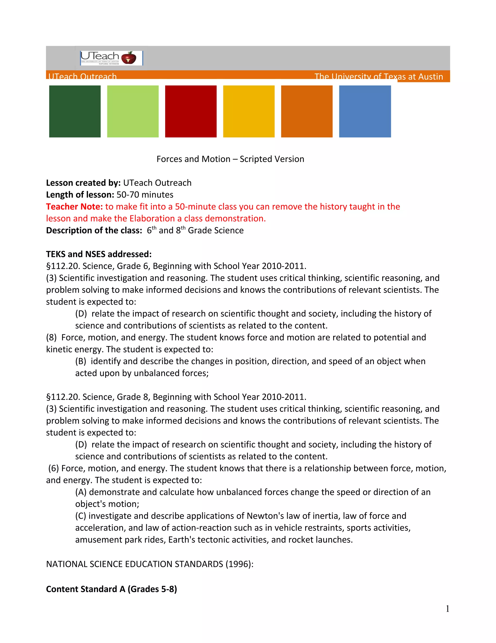 Forces and motion scripted | DOC