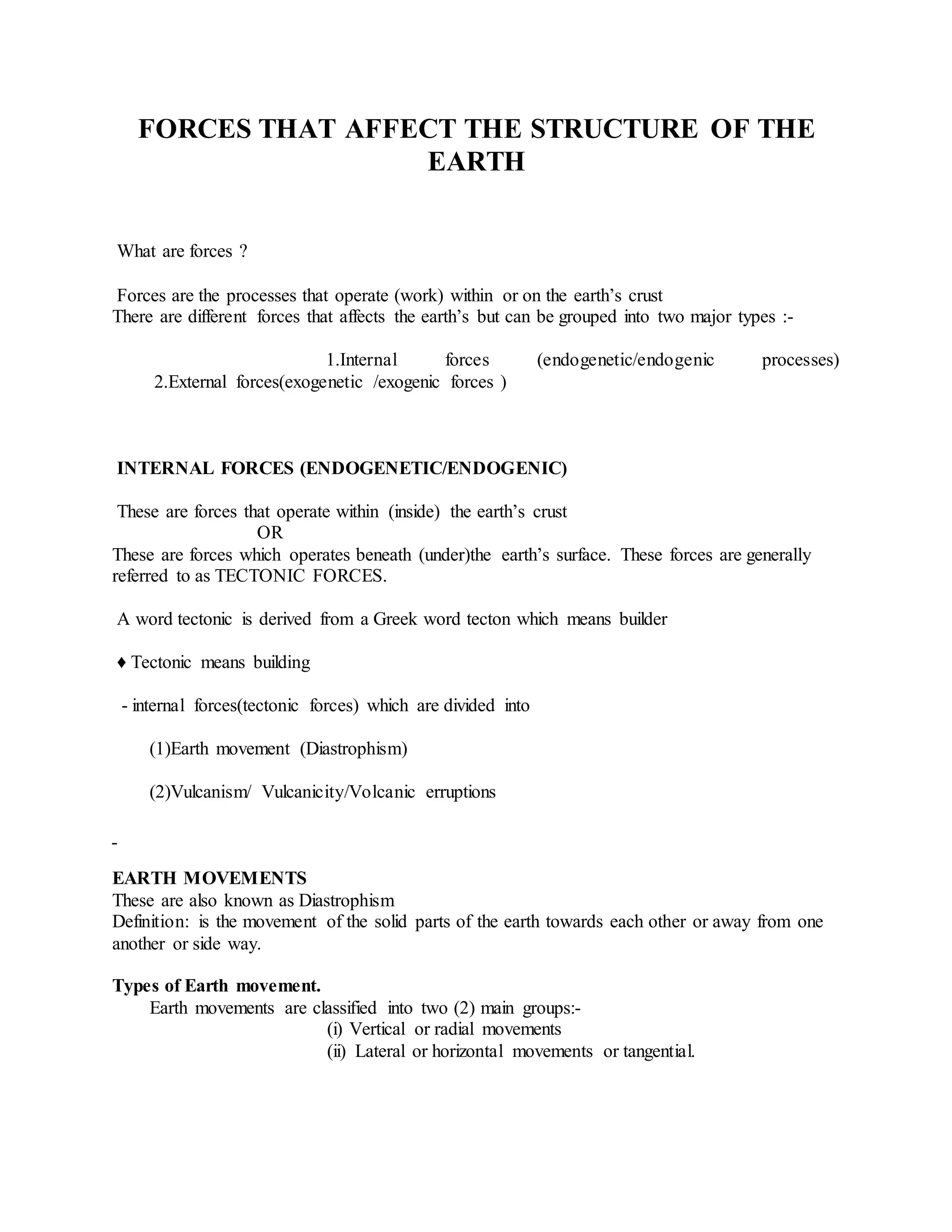 Forces that affect the structure of the earth | PDF