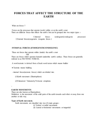 Forces that affect the structure of the earth | PDF