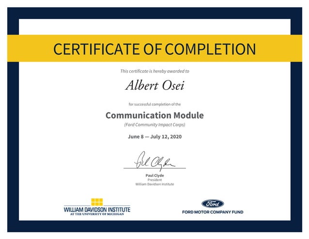 Ford Communication Certificate | PDF