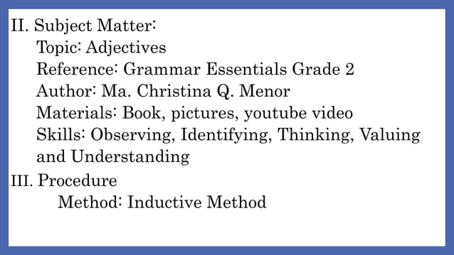 INDUCTIVE METHOD DETAILED LESSON PLAN | PPTX | Birthday | Personal ...