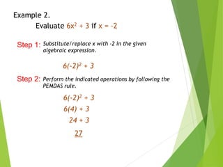 evaluating algebraic expression | PPT