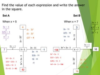 evaluating algebraic expression | PPT