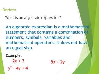 evaluating algebraic expression | PPT