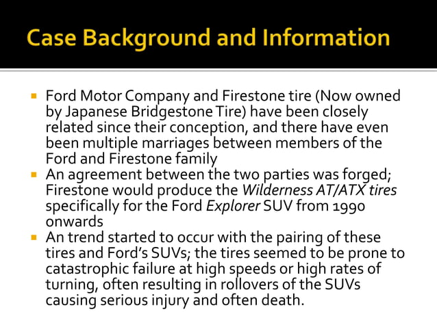 Ford – firestone tire case | PPTX | Auto Safety Technologies | Auto ...