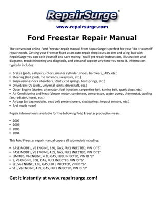 Ford Freestar Repair Manual 2004-2007 | PDF