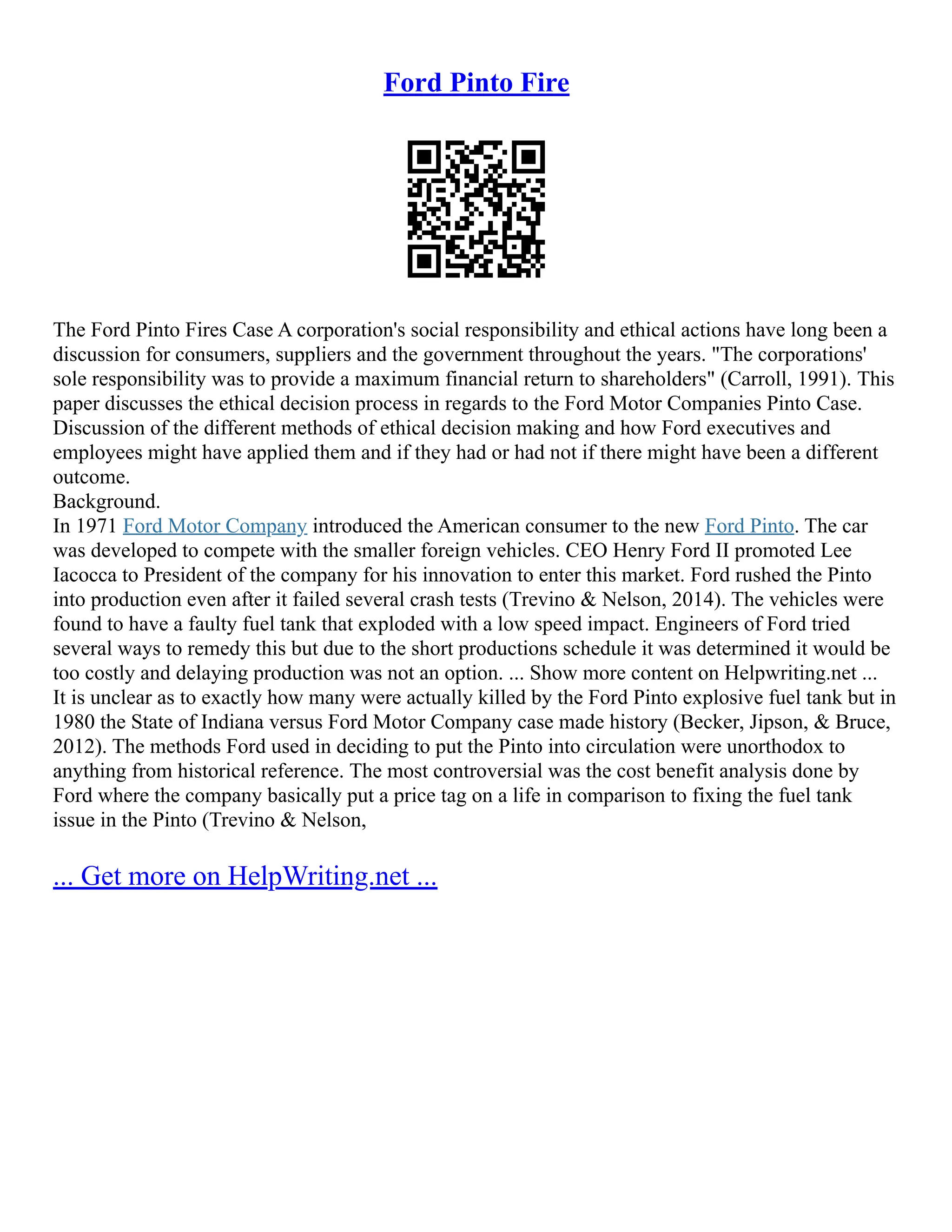 Ford Pinto Ethics | PDF
