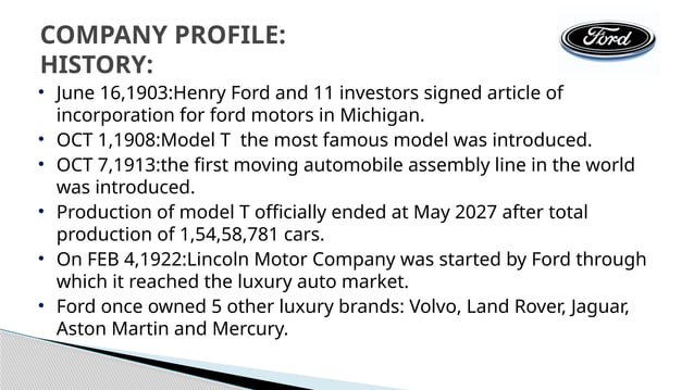 FORD PRESENTATION Company Profile & Business Analysis in India.pptx