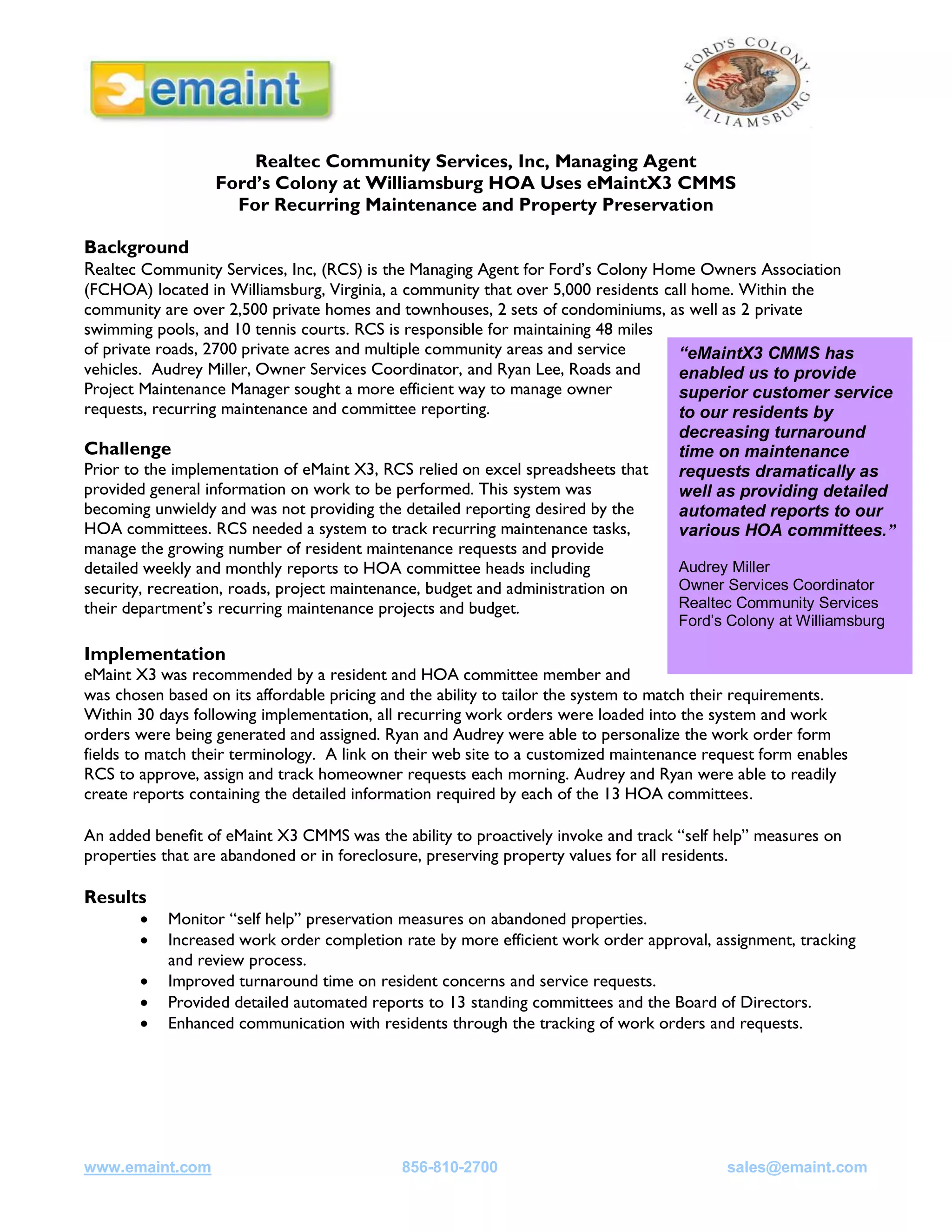 Fords Colony HOA Success Story | PDF