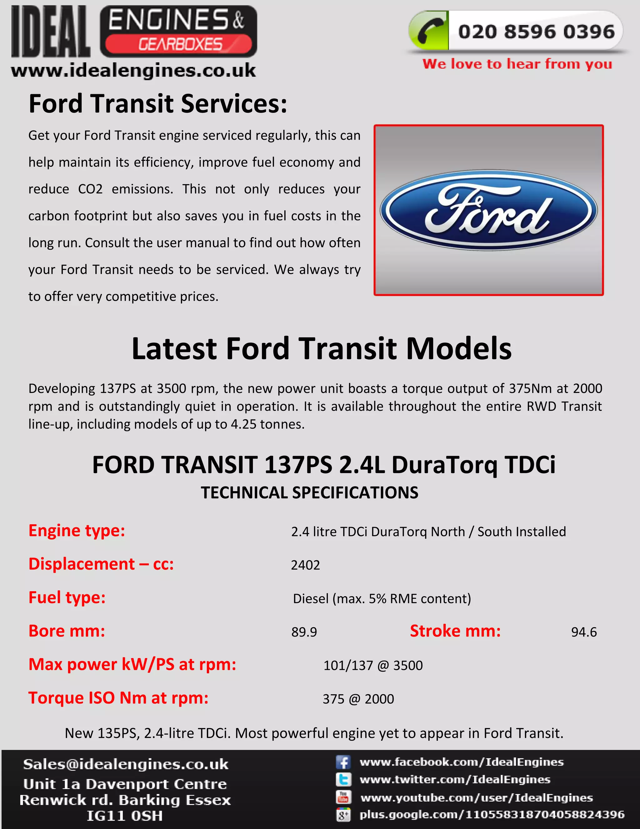 Ford Transit 2.4 Tdci Engine Specifications & Problems | PDF