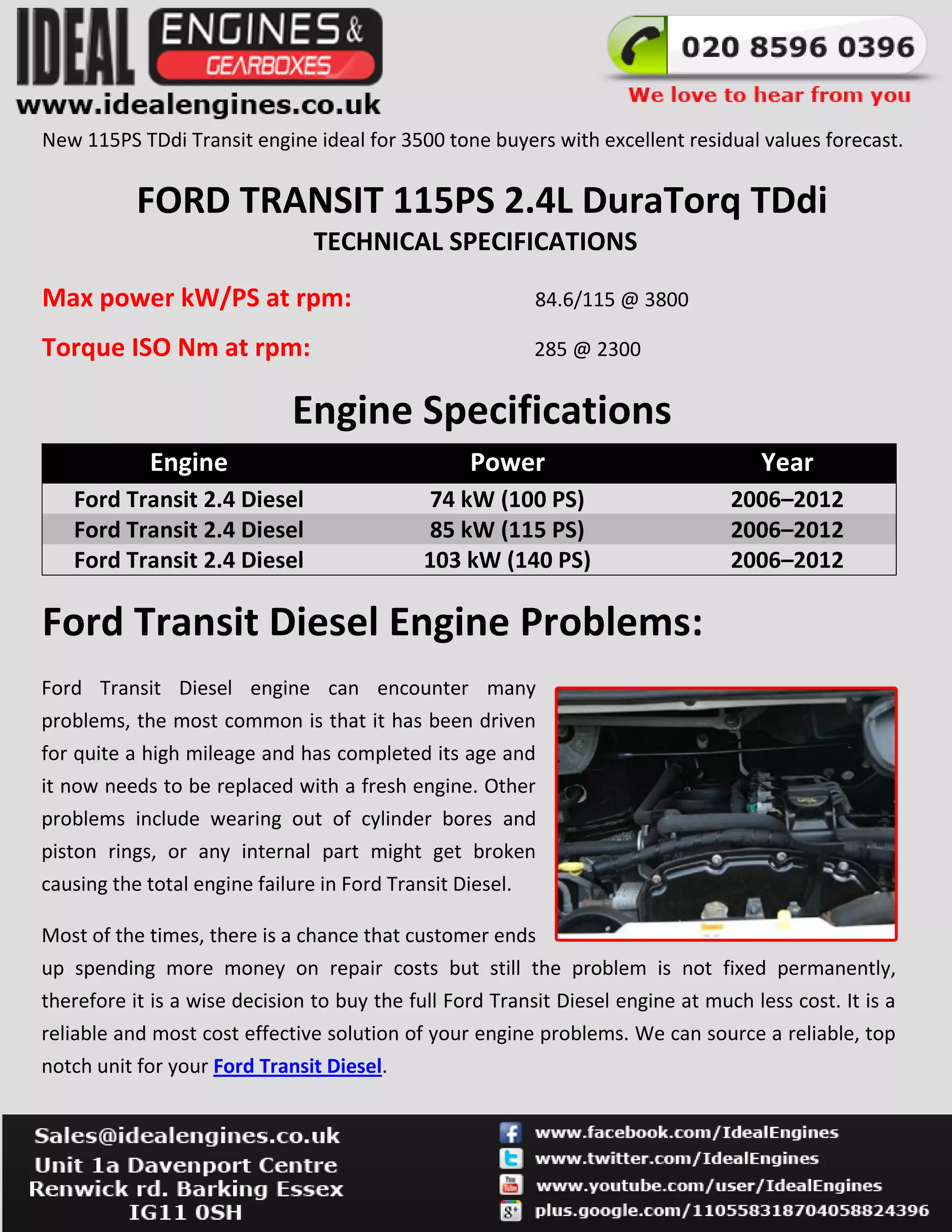 Ford Transit 2.4 Tdci Engine Specifications & Problems | PDF