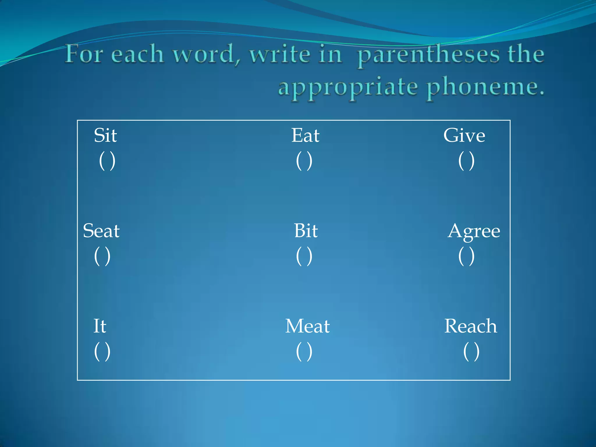For each word, write in parentheses the | PPTX