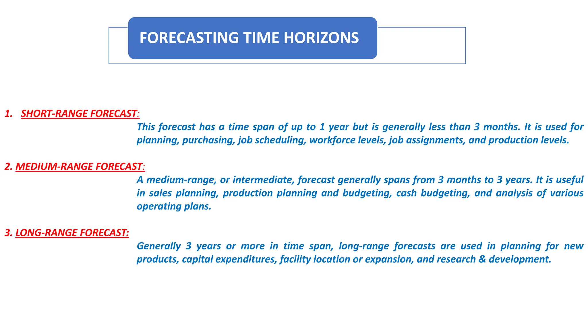 Forecasting , it's types, Time horizons and 7 basic steps.pptx