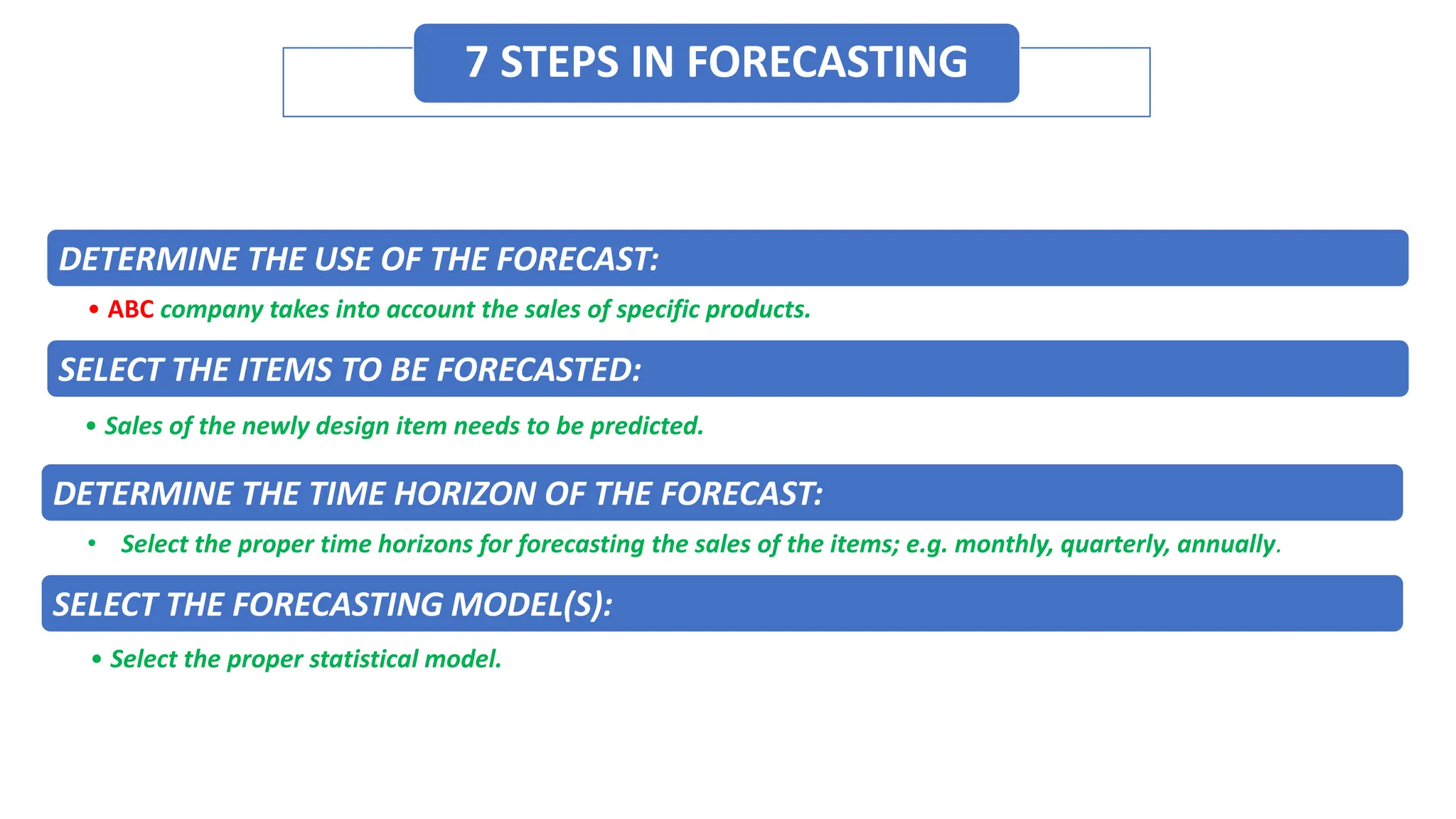Forecasting , it's types, Time horizons and 7 basic steps.pptx