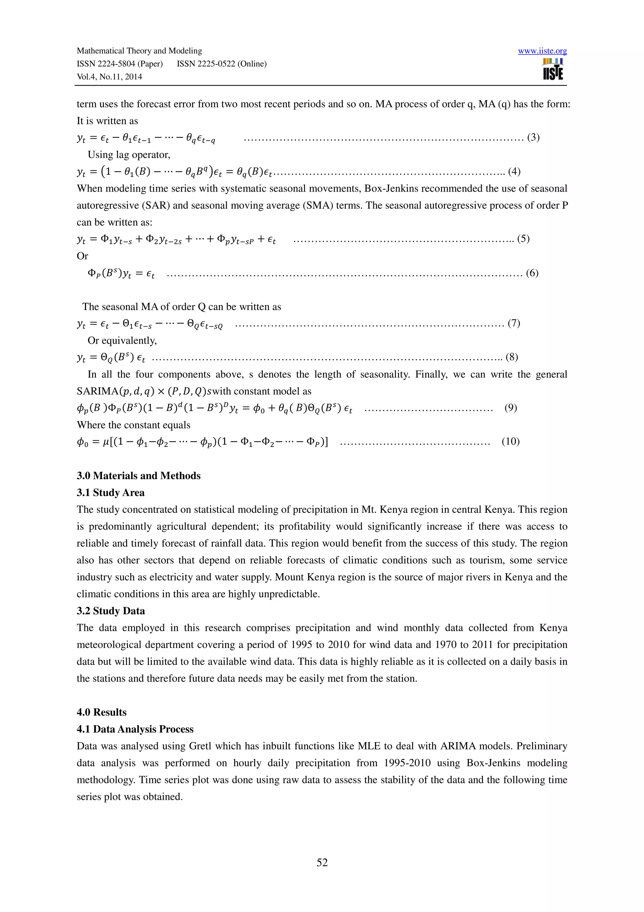 Forecasting precipitation using sarima model | PDF