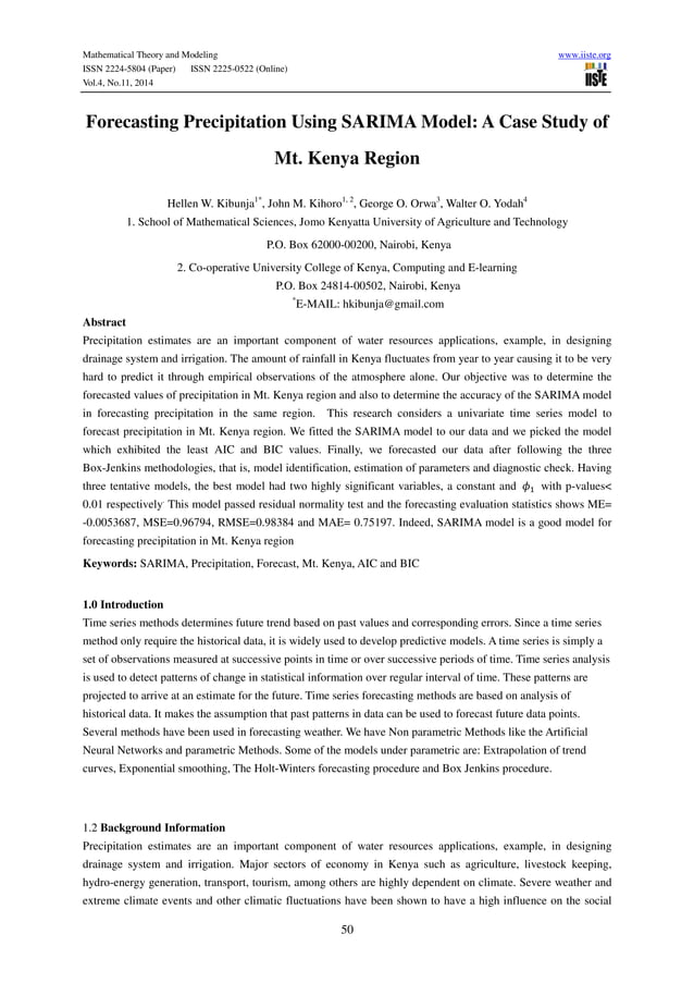Forecasting precipitation using sarima model | PDF | Weather | Science