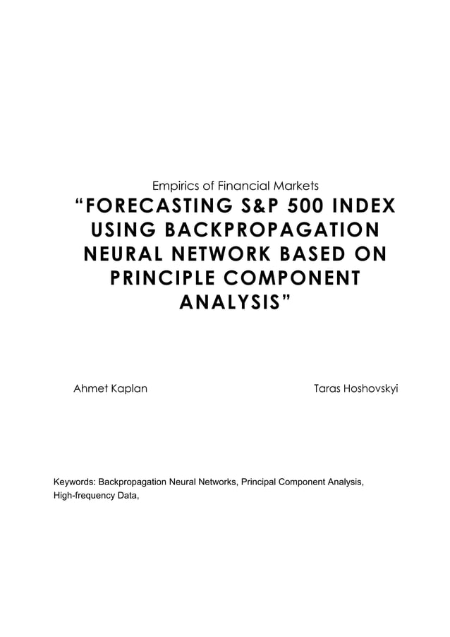 Forecasting Sandp 500 Index Using Backpropagation Neural Network Based On 4795