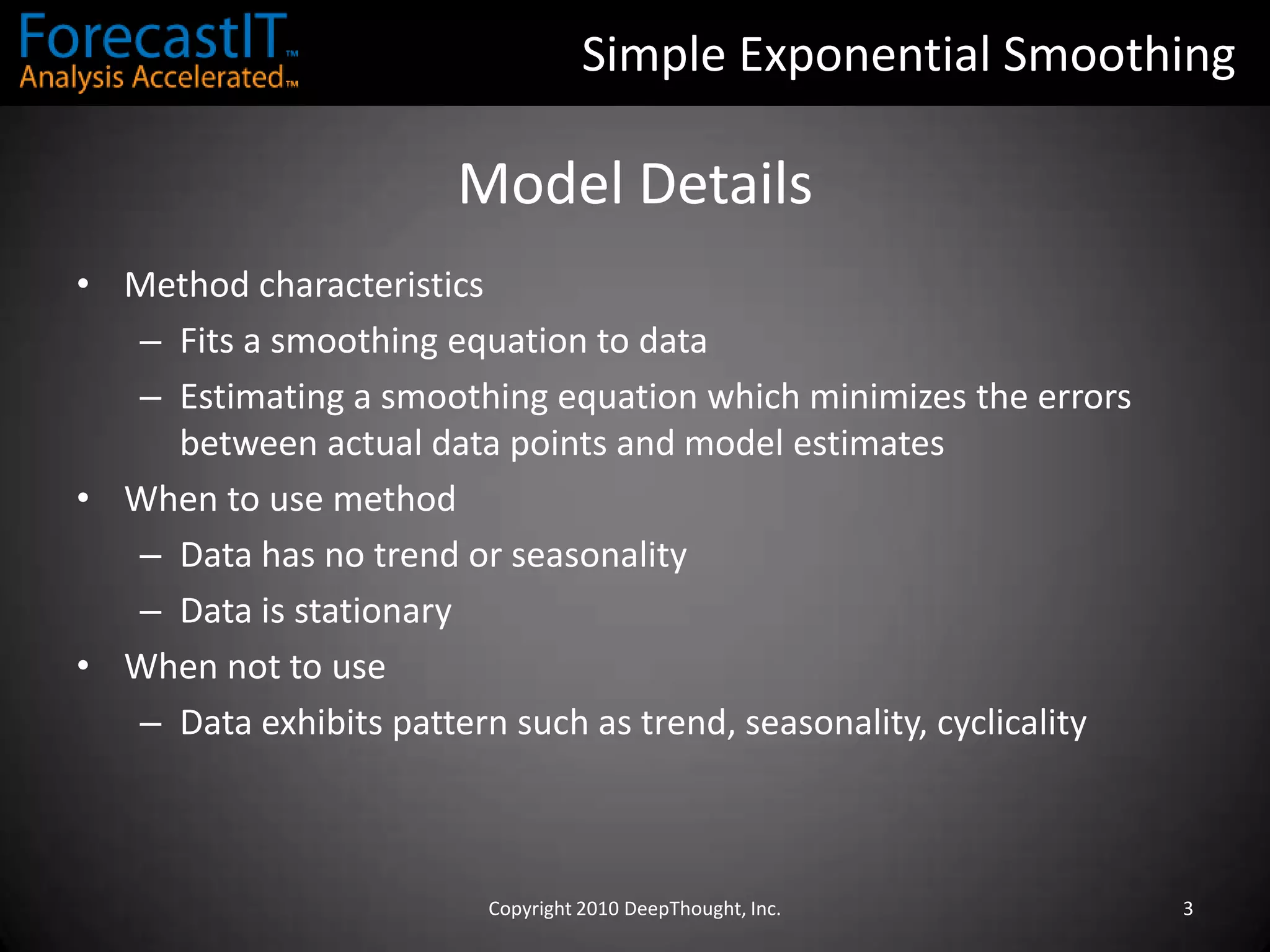ForecastIT 3. Simple Exponential Smoothing | PPTX | Home Financing | Personal Debt