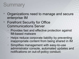 Microsoft Forefront - Security for Office Communications Server Product ...